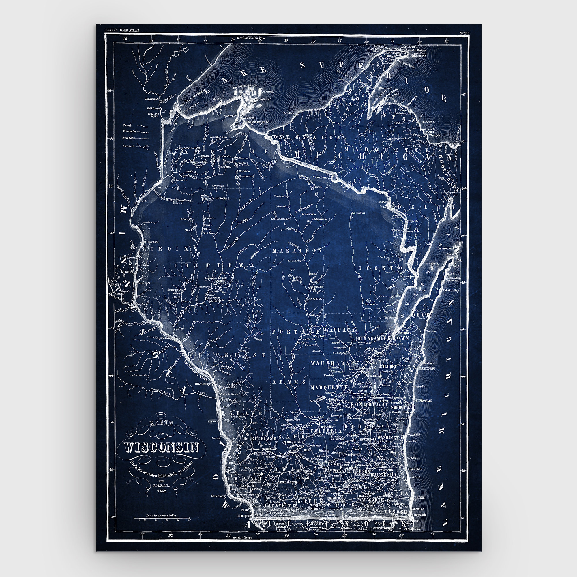 Wexford Home 'Wisconsin Sketch Map' Graphic Art Print on Wrapped Canvas | Wayfair